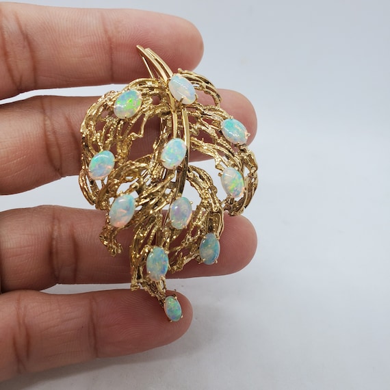 14k solid gold vintage Australian opal leaf design br… - Gem