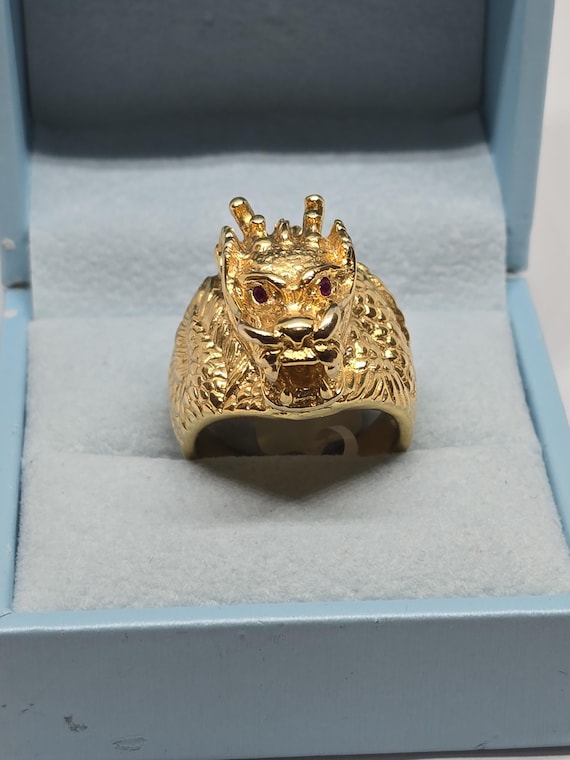 14k solid gold dragon with ruby eyes ring/ gift for … - Gem
