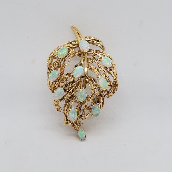 14k solid gold vintage Australian opal leaf design br… - Gem