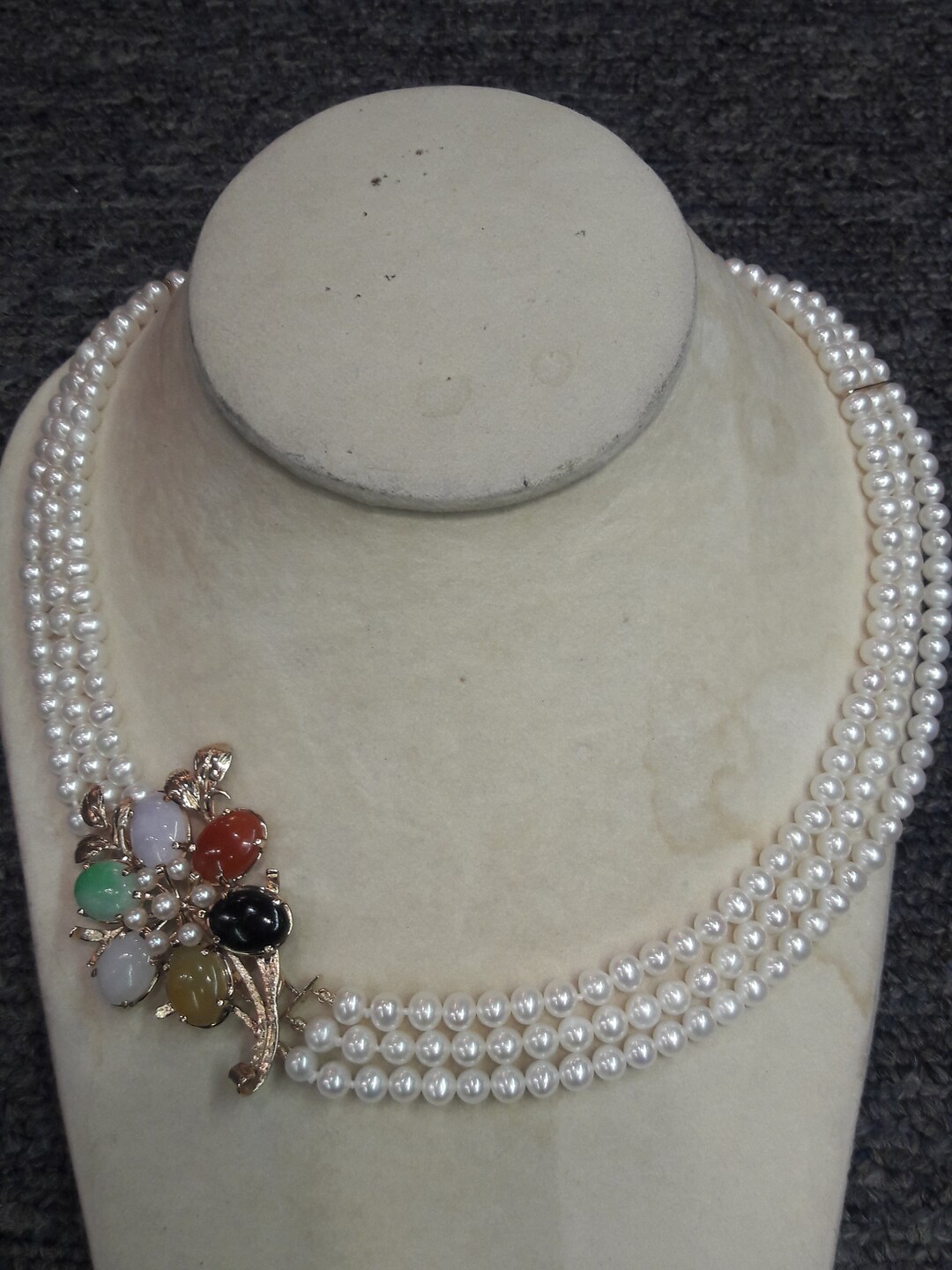 Ming's 14k Gold Multi Strand Pearl and Multicolor Jade Necklace/mings ...