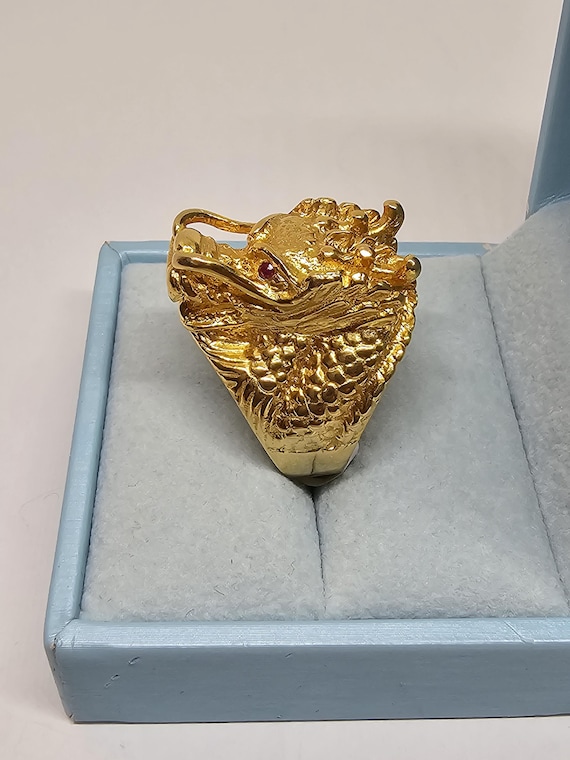 14k Yellow Gold Dragon Ring with Ruby Eyes (Size 10.2… - Gem