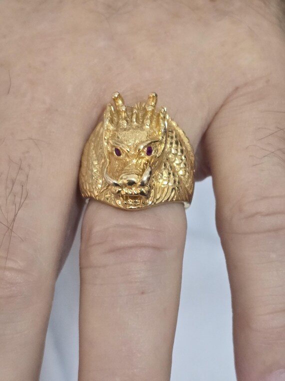 14k Yellow Gold Dragon Ring with Ruby Eyes (Size 10.2… - Gem