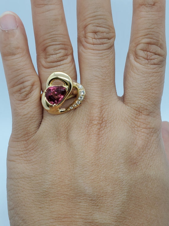 18k Gold Cranberry Tourmaline & Diamond Swirl Ring - Gem