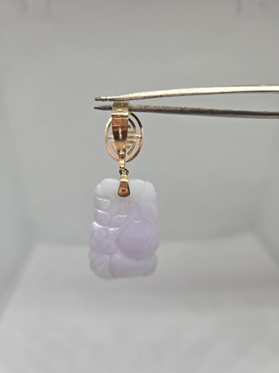 14k Gold Lavender Jade Pendant: Carved Peach, Double … - Gem