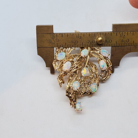14k solid gold vintage Australian opal leaf design br… - Gem