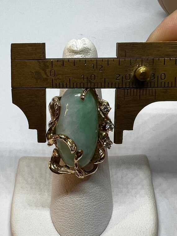 14k solid gold natural jade and diamond ring / vintag… - Gem