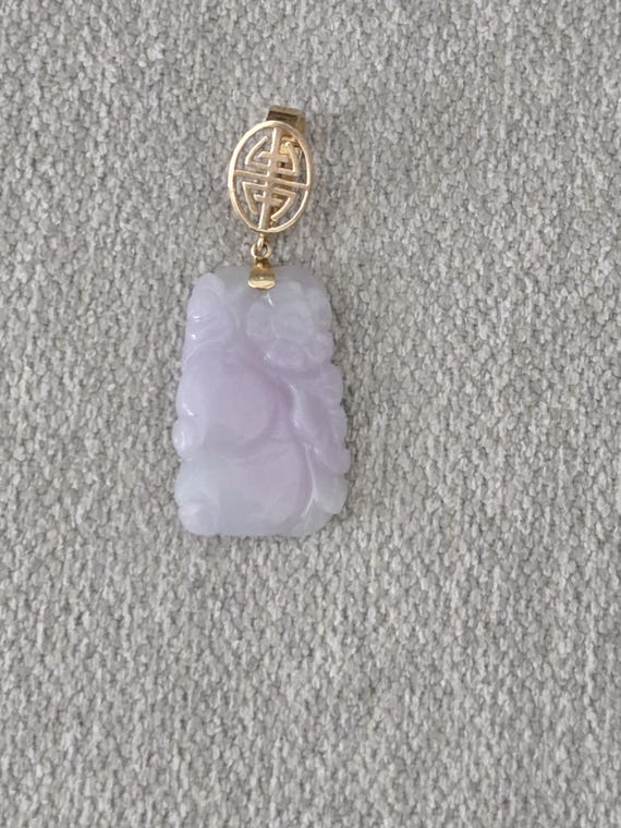 14k Gold Lavender Jade Pendant: Carved Peach, Double … - Gem