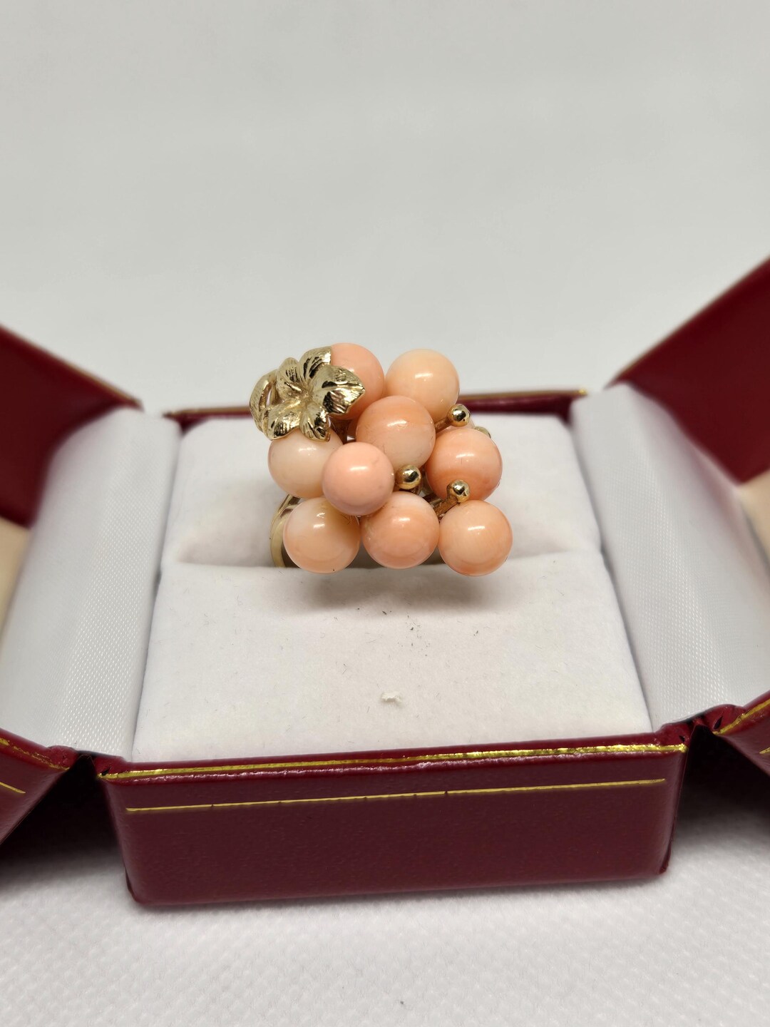 Vintage 14k Solid Gold Cluster Round Salmon Coral Beads and Flower Gold ...