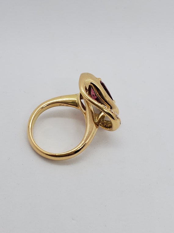18k Gold Cranberry Tourmaline & Diamond Swirl Ring - Gem