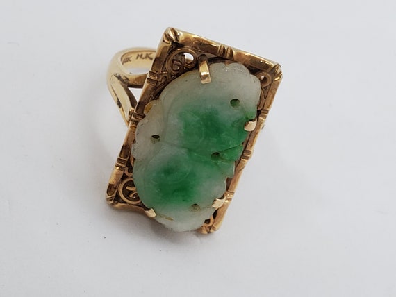 14k solid gold vintage carved moth design green and w… - Gem