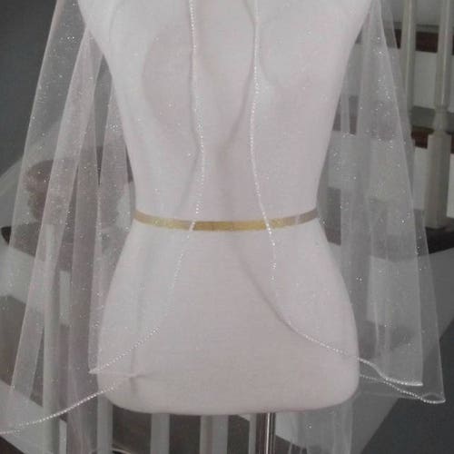 Angel Dust Sparkle Tulle Wedding Veil With Partial Beaded | Etsy