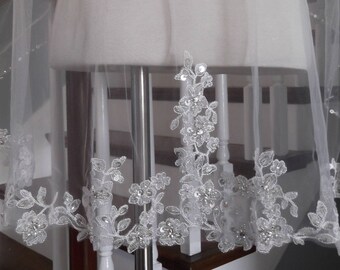 Beaded Silver Embroidery Elbow Length Wedding Veil Free | Etsy