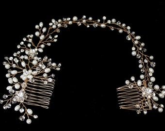 Rose Gold Hand-wired Rhinestone Spray Flexible Wedding | Etsy