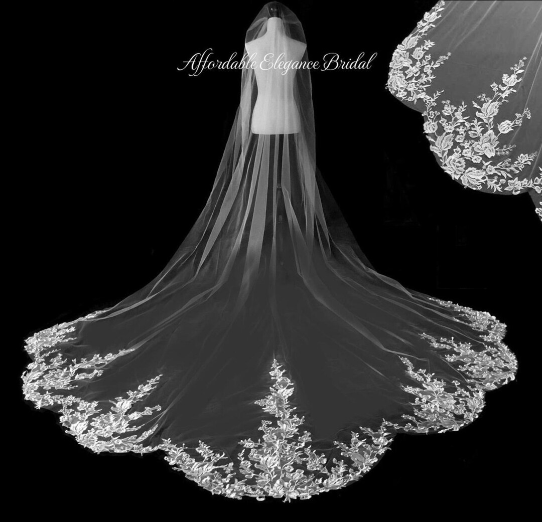 Regal Cathedral Wedding Veil Extra Wide With 7 Scallop Designs, Floral ...