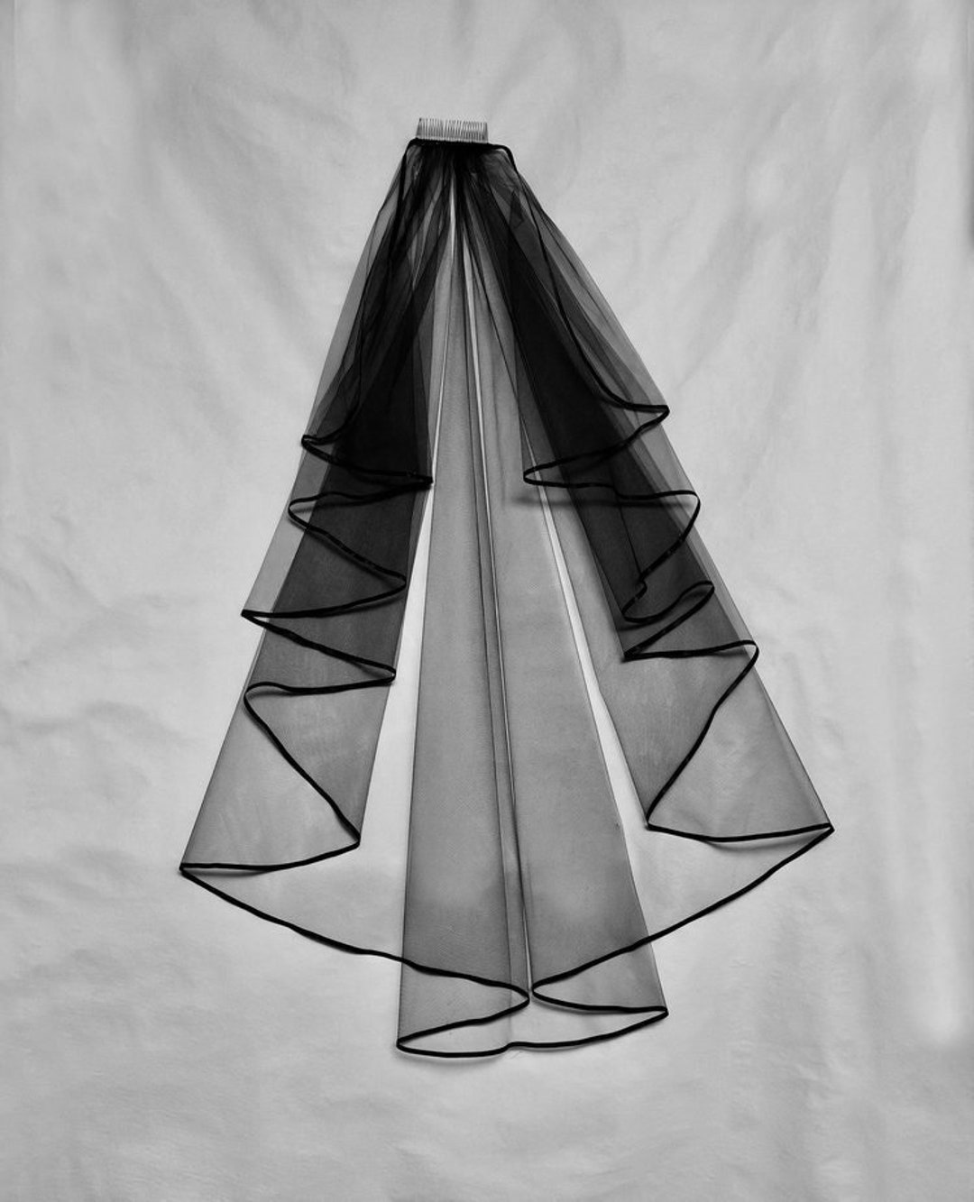 Waterfall Wedding Veil With Ribbon Edge in Black, White, Ivory, Rum ...