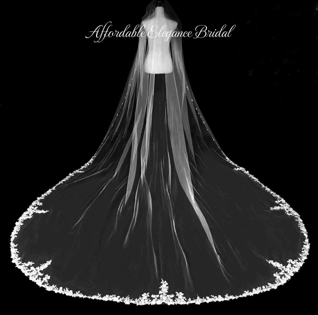 Regal Cathedral Wedding Veil With Beaded Lace Edge Royal or Cathedral ...