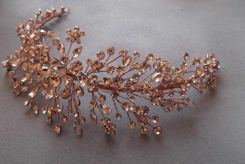 Rose Gold Hand-wired Rhinestone Spray Flexible Wedding - Etsy