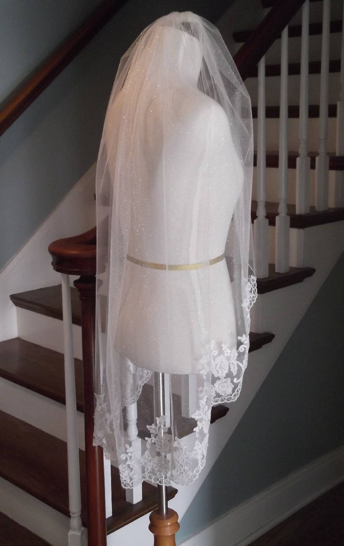 Angel Dust Sparkle Tulle Wedding Veil with Partial Beaded | Etsy