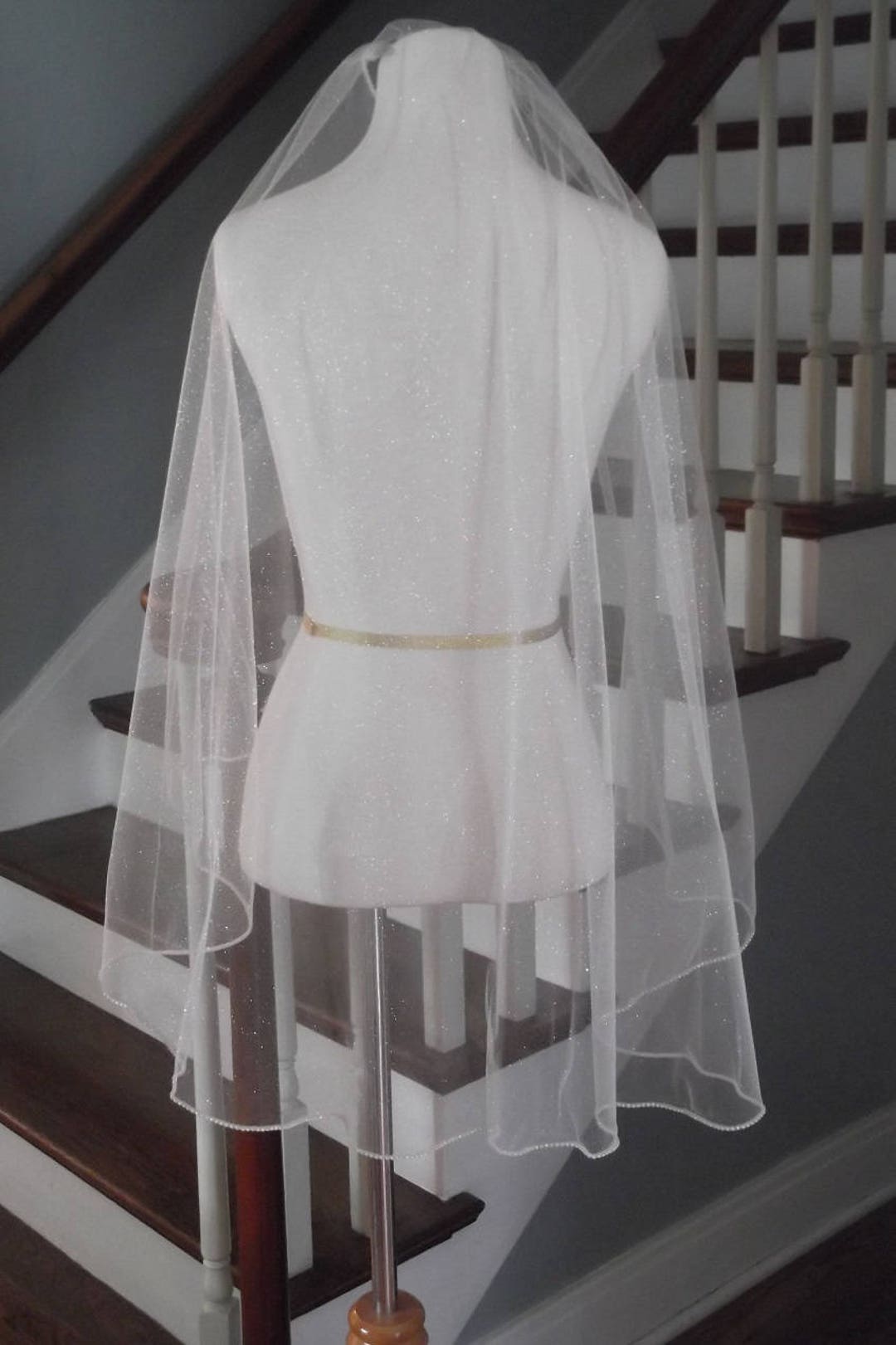 Angel Dust Sparkle Wedding Veil With Rhinestone Trim Edge, Elbow or ...