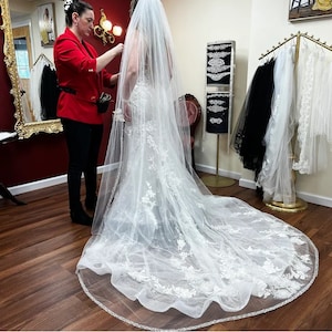 Blush, Moscato, Ivory and More Colors Wedding Veil With Wide Beaded ...