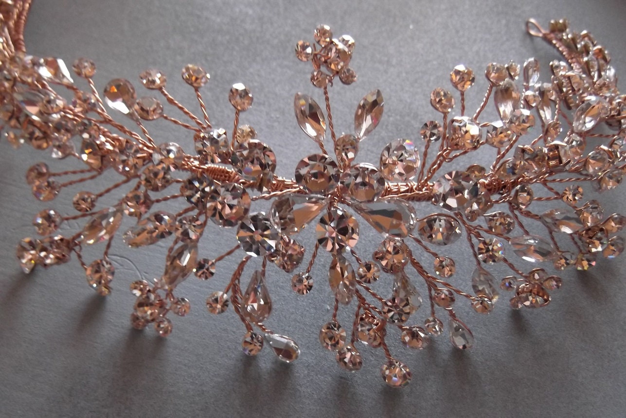 Rose Gold Hand-wired Rhinestone Spray Flexible Wedding | Etsy