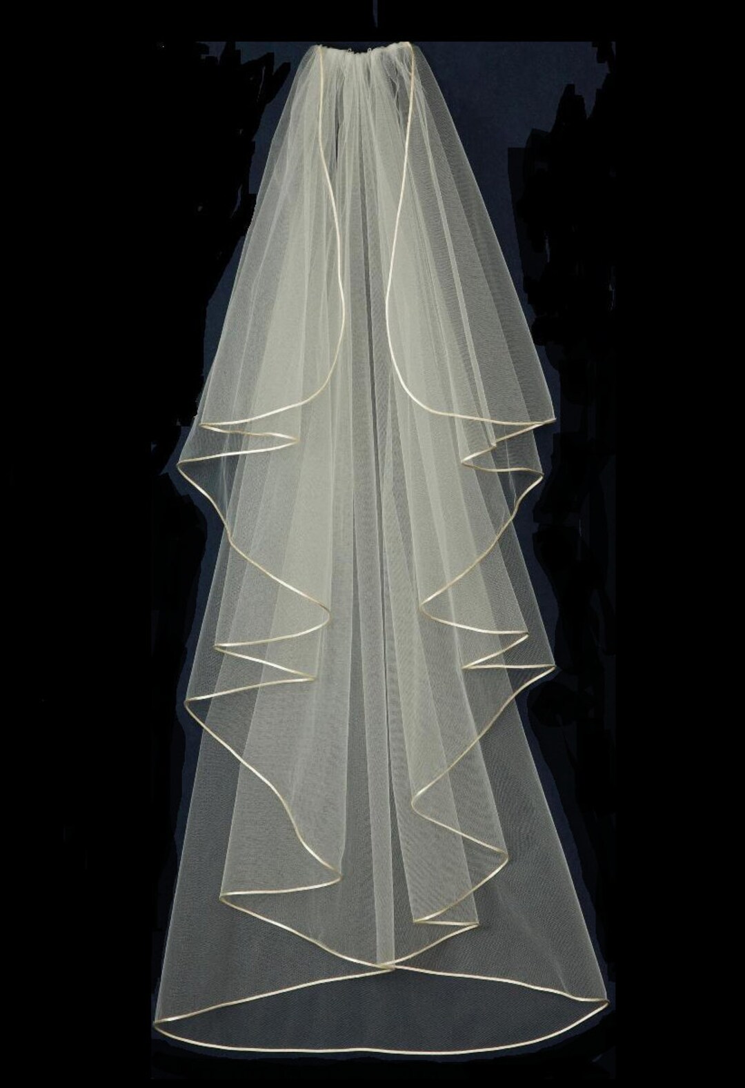 Waterfall Cascade Style Satin Cord Edge Knee or Waltz Length Wedding ...