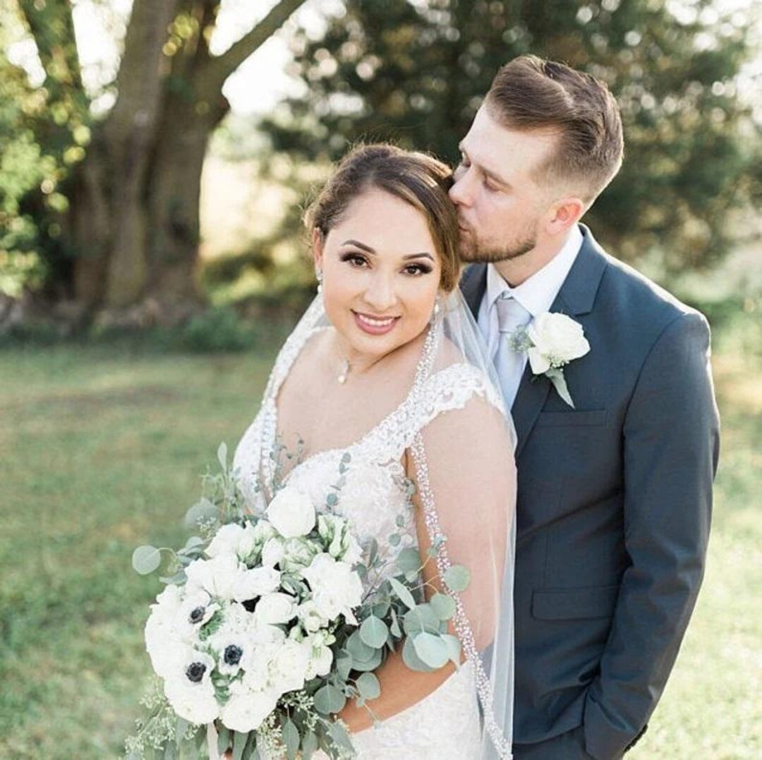 Blush, Moscato, Ivory and More Colors Wedding Veil With Wide Beaded ...