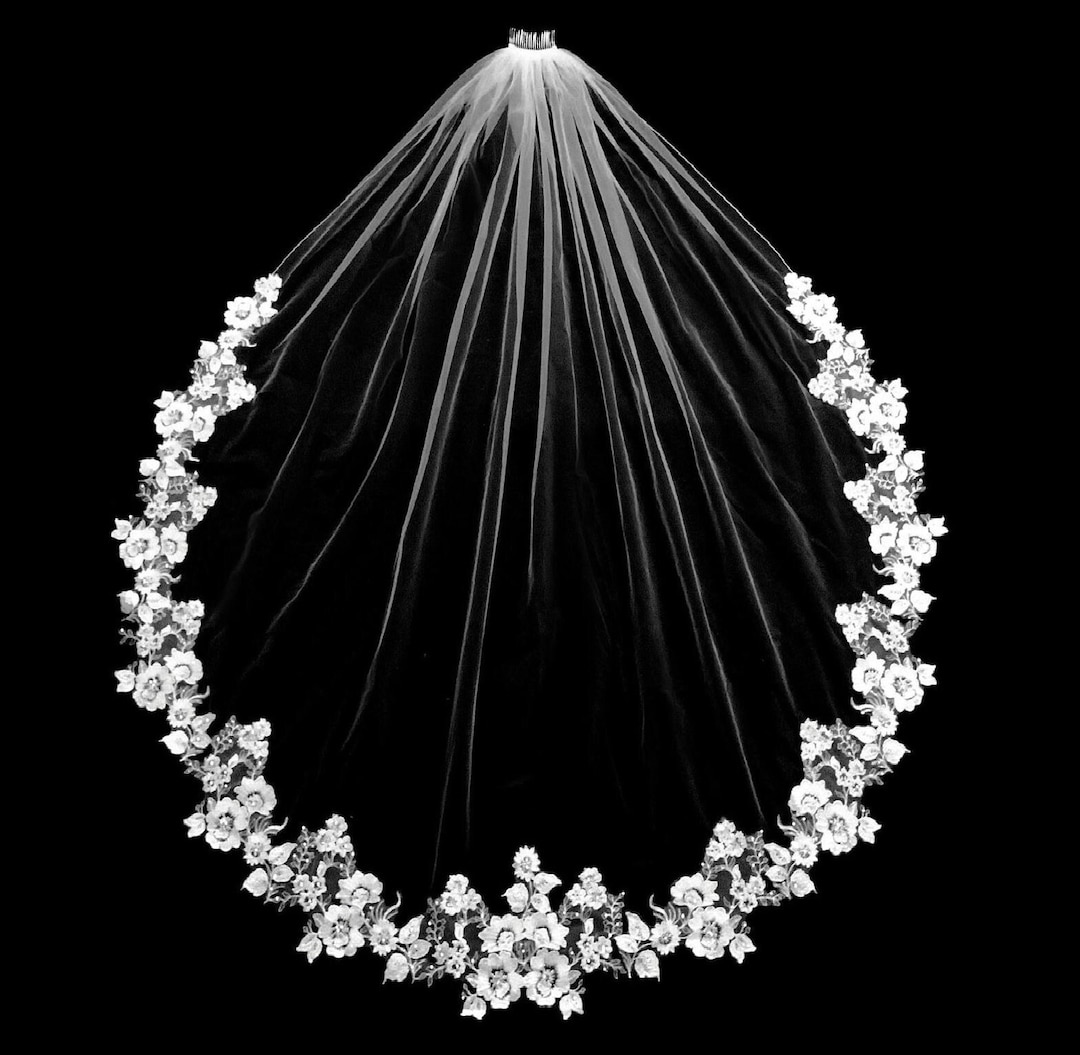 Waltz Length Wedding Veil Bridal Veil Beaded Alencon Lace Free Tulle ...