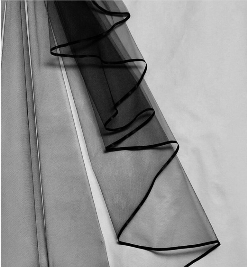 Waterfall Wedding Veil With Ribbon Edge in Black White Ivory - Etsy