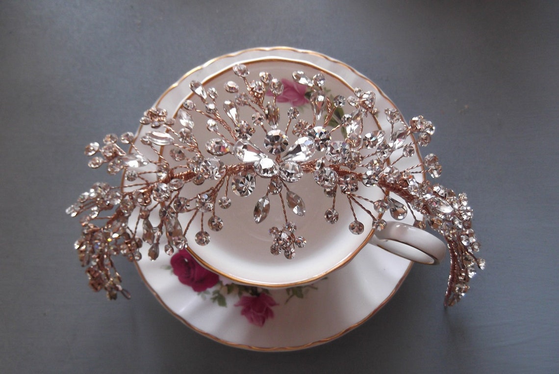 Rose Gold Hand-wired Rhinestone Spray Flexible Wedding - Etsy