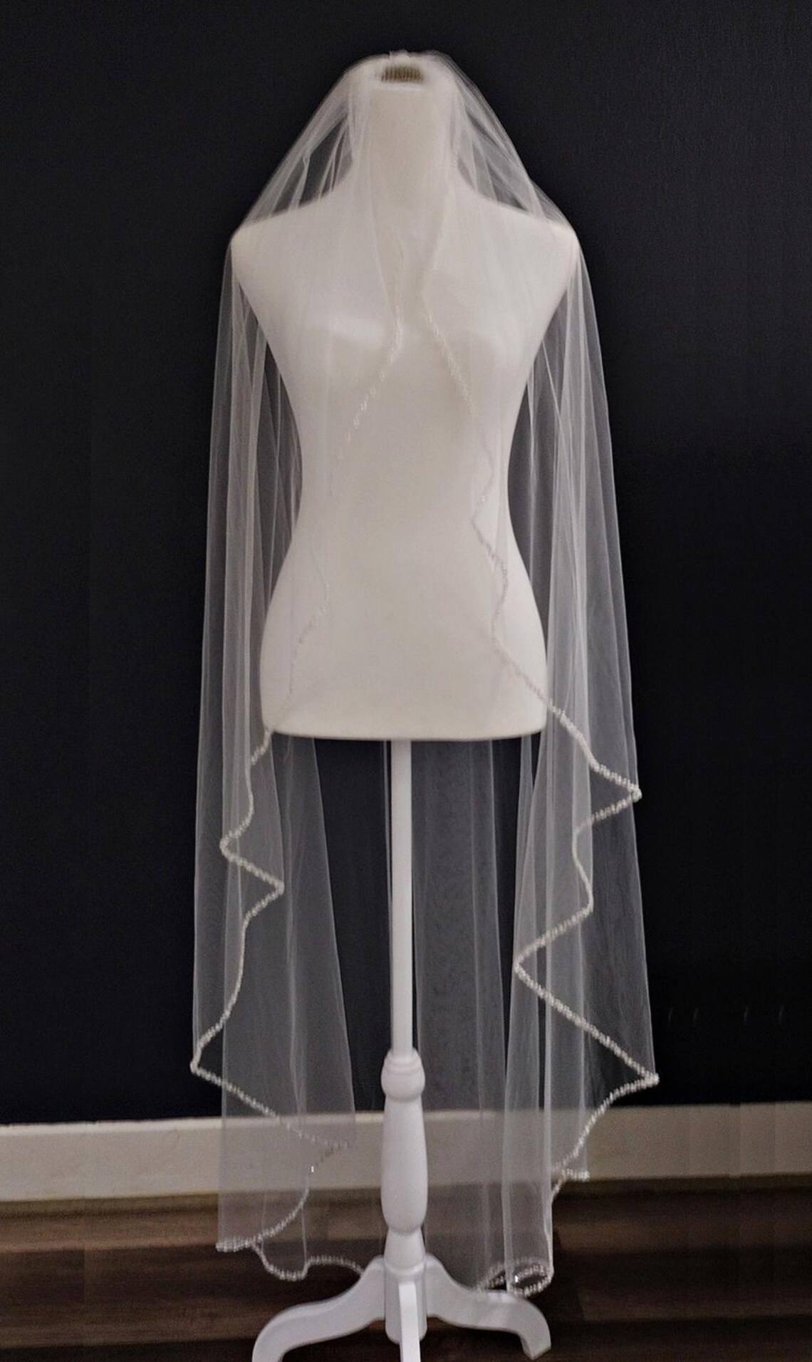 Waltz Length Wedding Veil: Angel Cut, Pearl, Crystal & Sequin Beaded ...