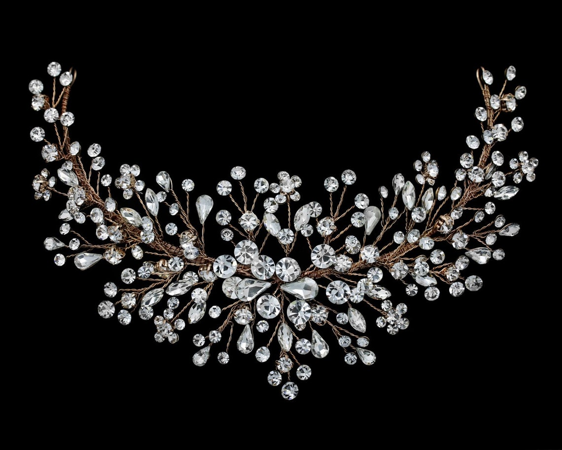 Rose Gold Hand-wired Rhinestone Spray Flexible Wedding - Etsy