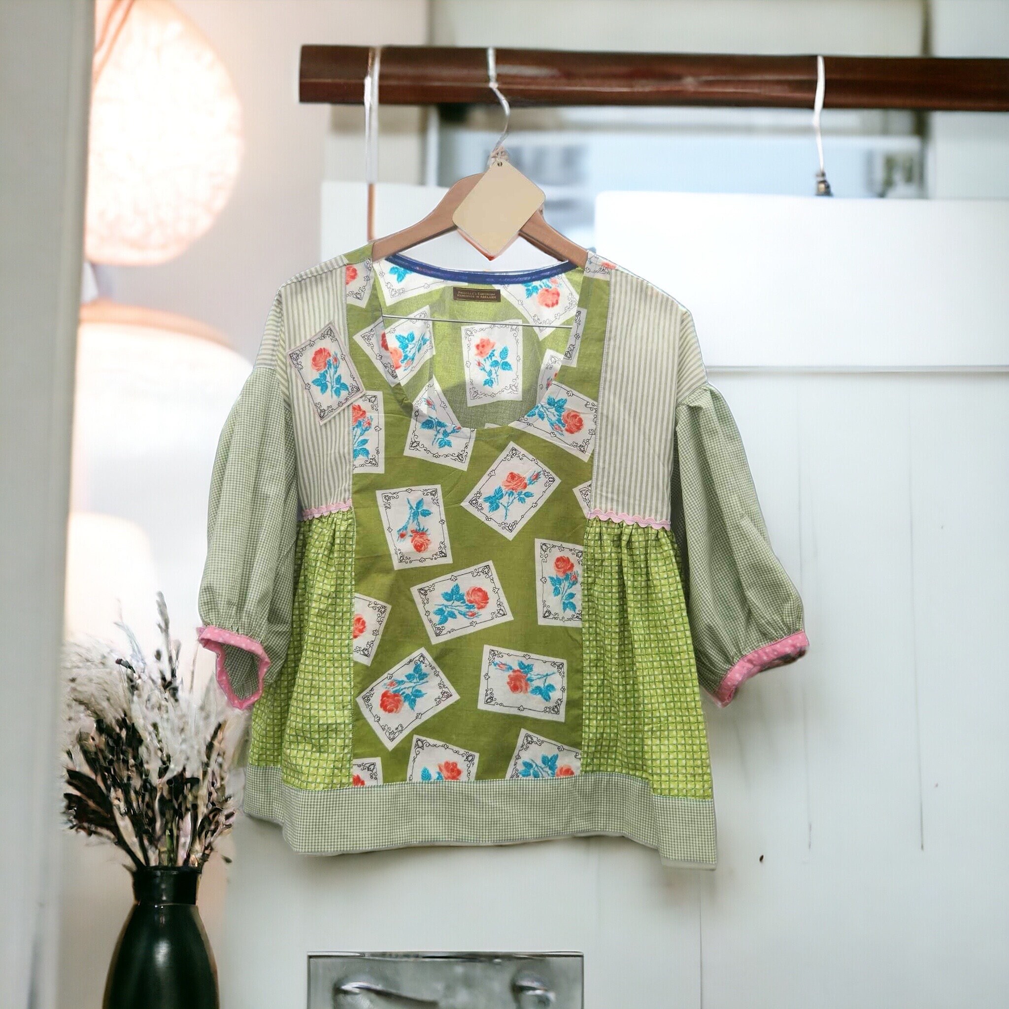 Green Themed, Easy Fit Reversible Top vintage repurposed Fabric ...
