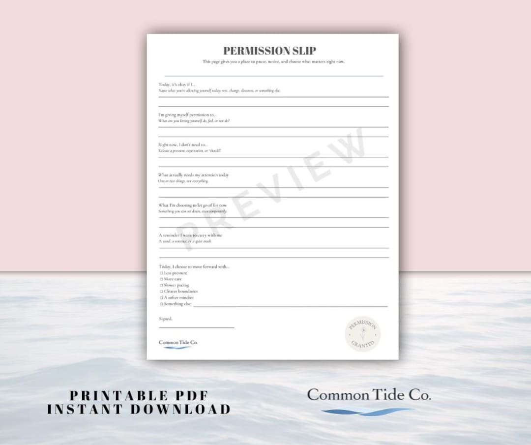 Permission Slip Printable – One-page Reset Worksheet for Overwhelm ...