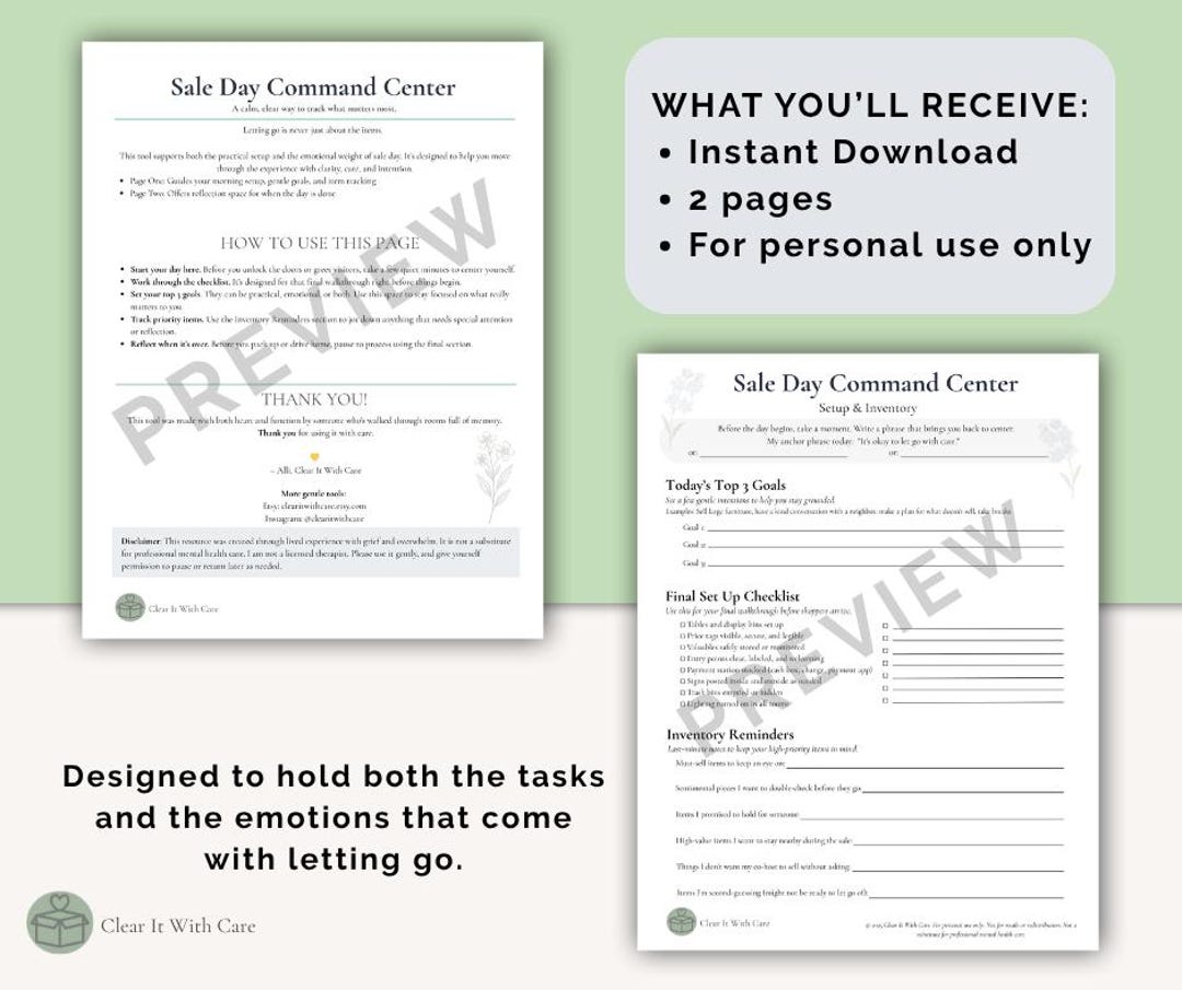 Estate Sale Command Center – Two-page Printable Organizer for Setup ...