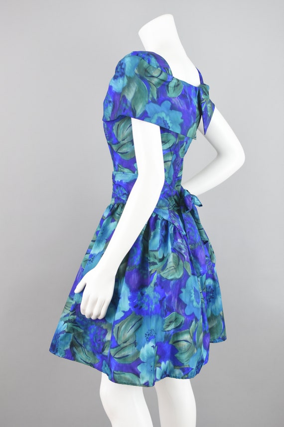 Vintage 80s Blue Floral Prom Dress, Mini Tea Time Fit… - Gem