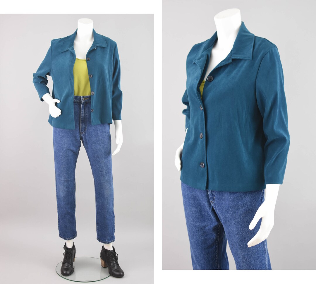 Y2K Teal Vegan Ultra Suede Shacket, Briggs Button Down Shirt, Women's ...