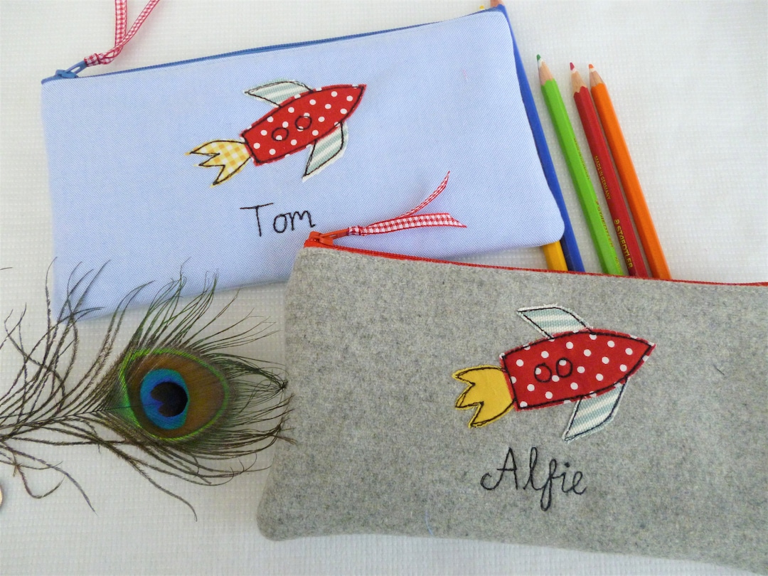 Personalised Rocket Pencil Case - Retro Space Design on Custom Pen Art ...