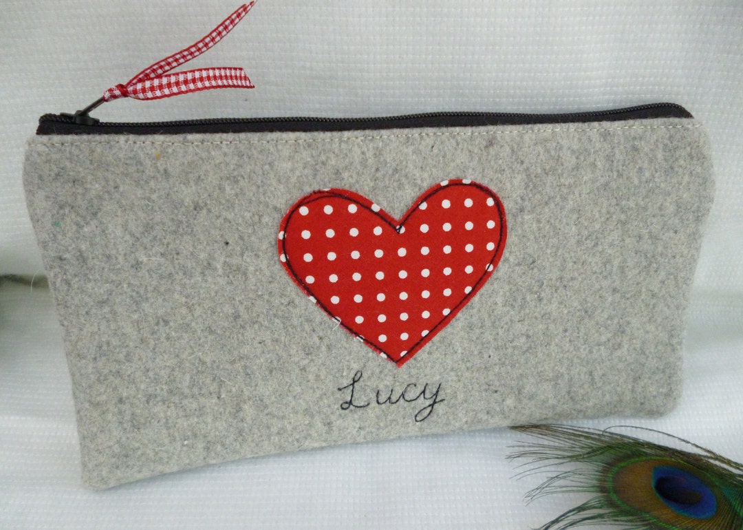 Red Heart Polka Dot Pencil Case - Personalised Spotty Art Pen Case on ...
