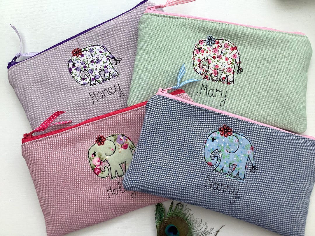Elephant Personalised Makeup Bag - Appliqued Motif Cosmetic Pouch ...