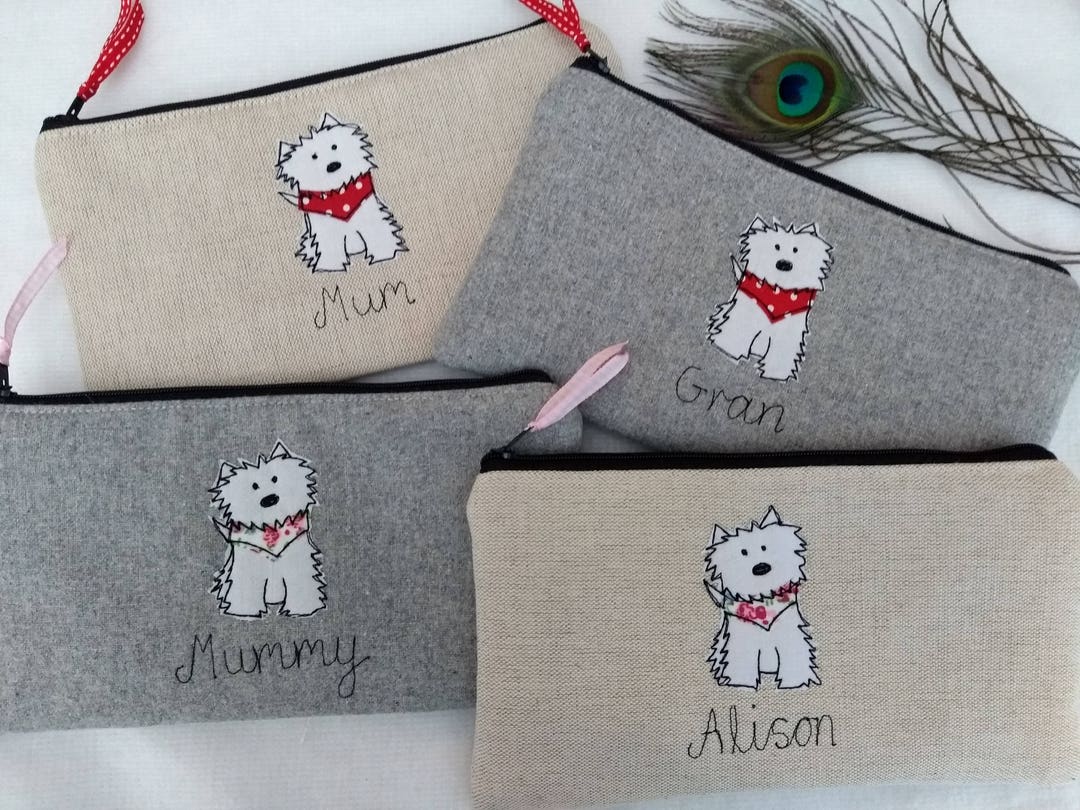 Personalised Westie Pencil Case With Custom Name - Linen or Grey ...