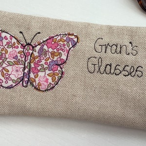 Personalised Butterfly Glasses Case - Free Motion Embroidery Linen ...