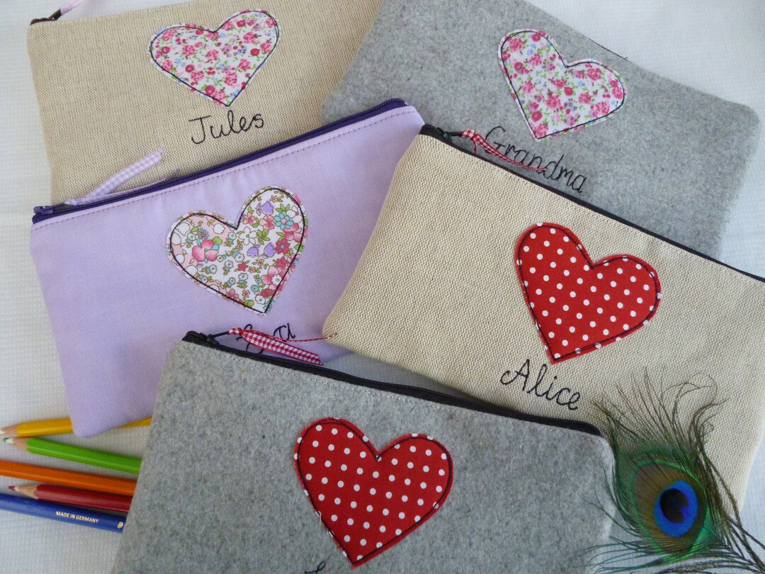 Heart Personalised Pencil Case - Custom Pen Case With Choice of Wording ...