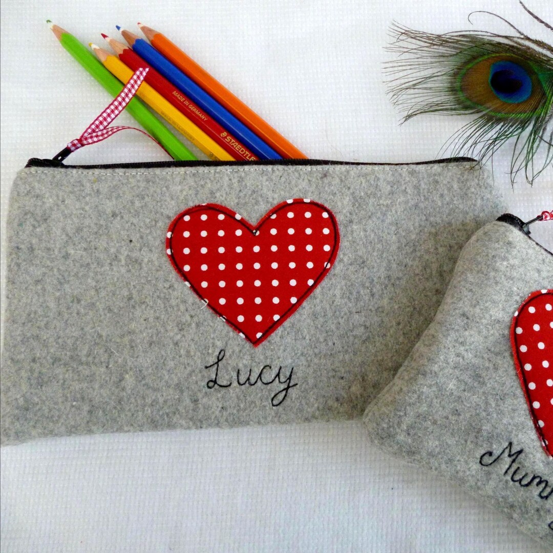 Red Heart Polka Dot Pencil Case - Personalised Spotty Art Pen Case on ...