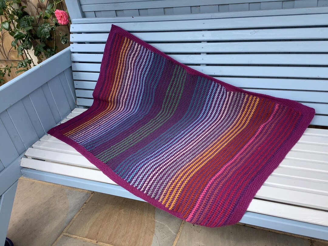 Handmade Crochet Blanket Throw, Modern Stripe Theme, Muted Rainbow ...