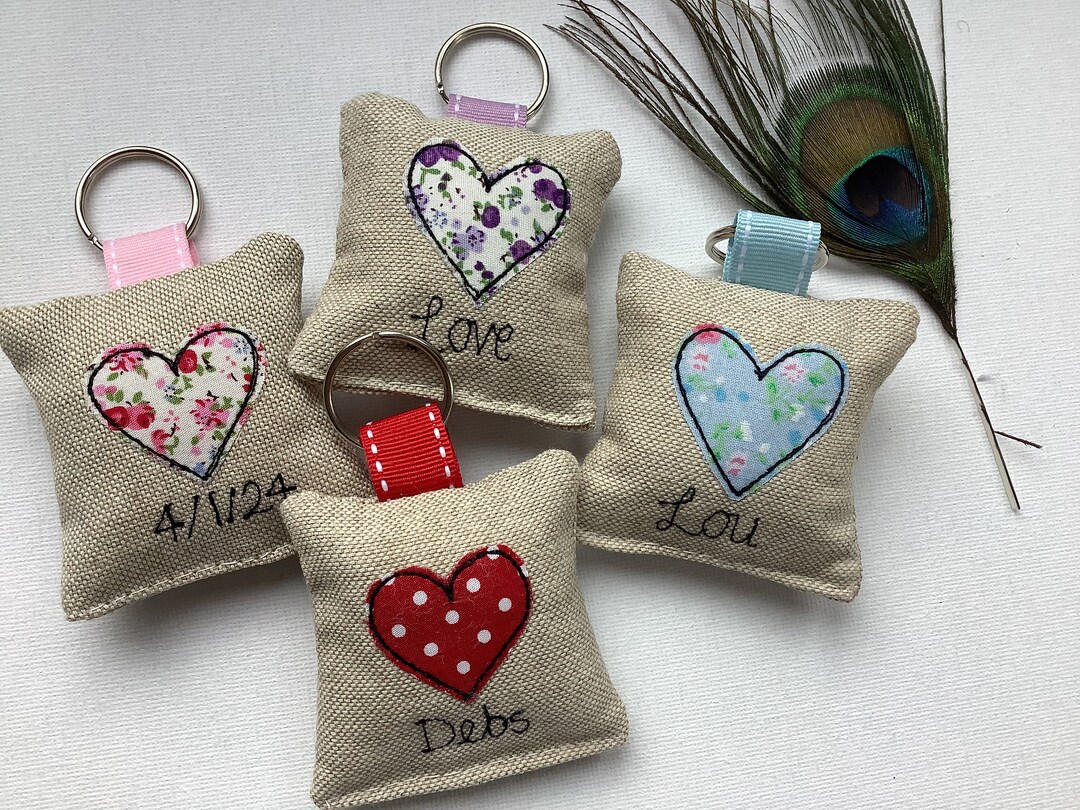 Customisable Heart Keyring in Floral or Dot Fabric - Ideal for ...