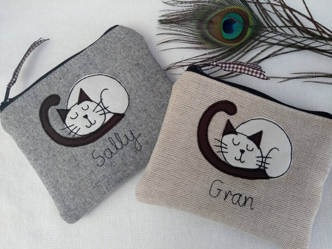 Handmade Personalised Cat Sleeping Siamese Coin Card Purse | Etsy