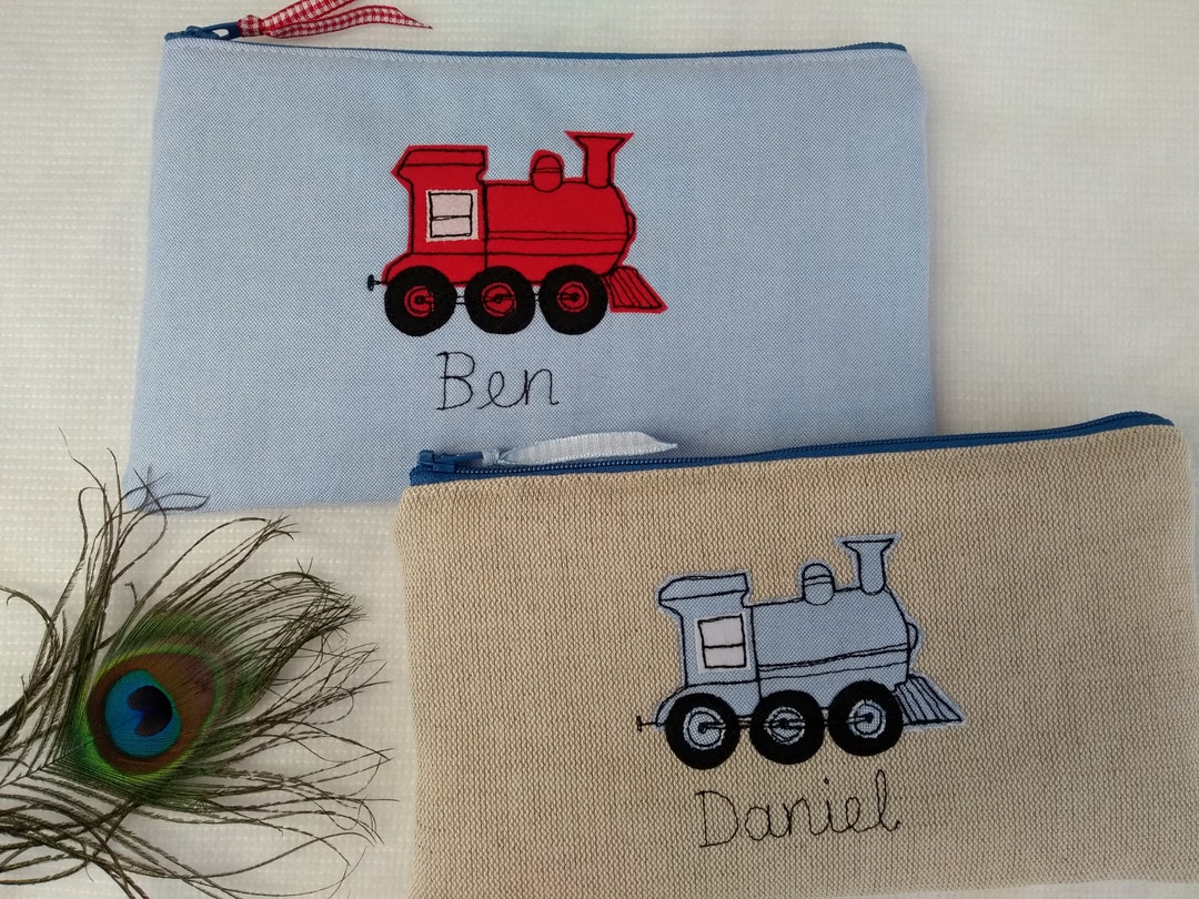 Personalised Train Pencil Case - Blue or Red Fabric Pen Pouch ...