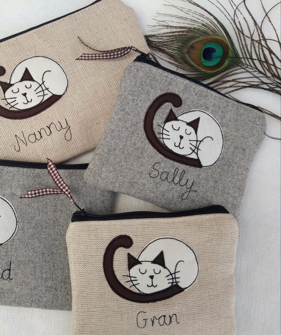 Personalised Cat Coin Purse - Sleeping Cat Wallet or Card Pouch on Grey ...