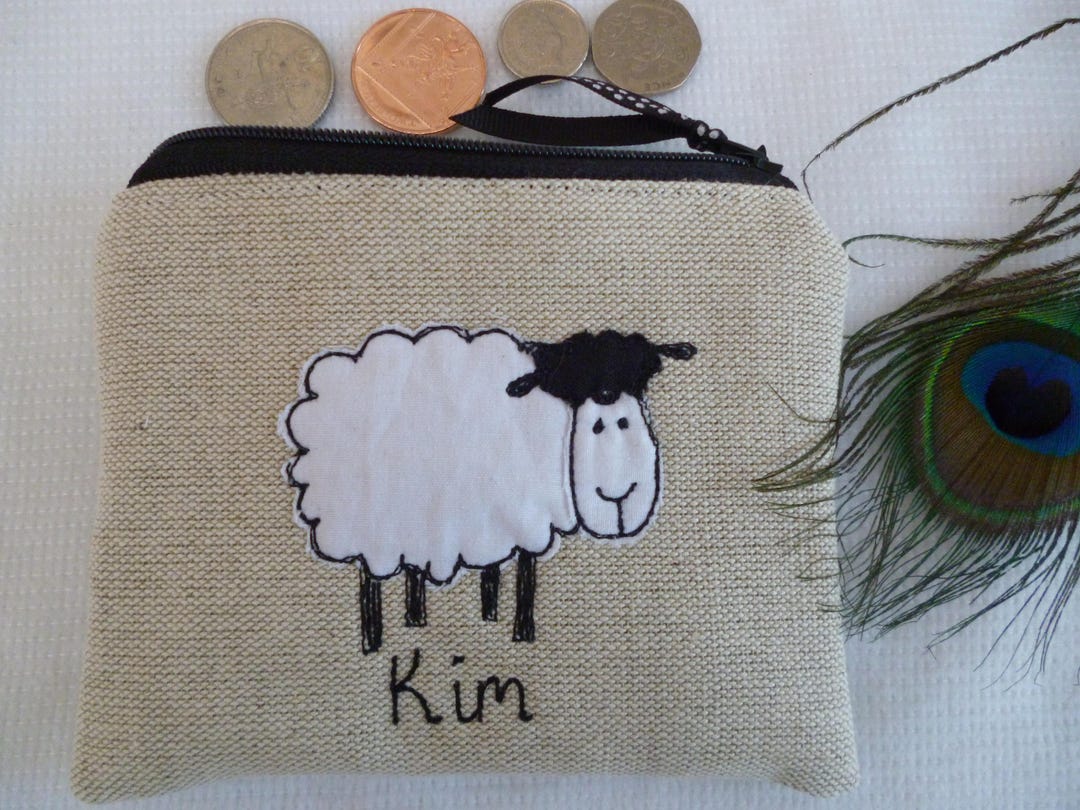 Personalised Sheep Wallet Purse Pouch Oatmeal Linen or Grey - Etsy